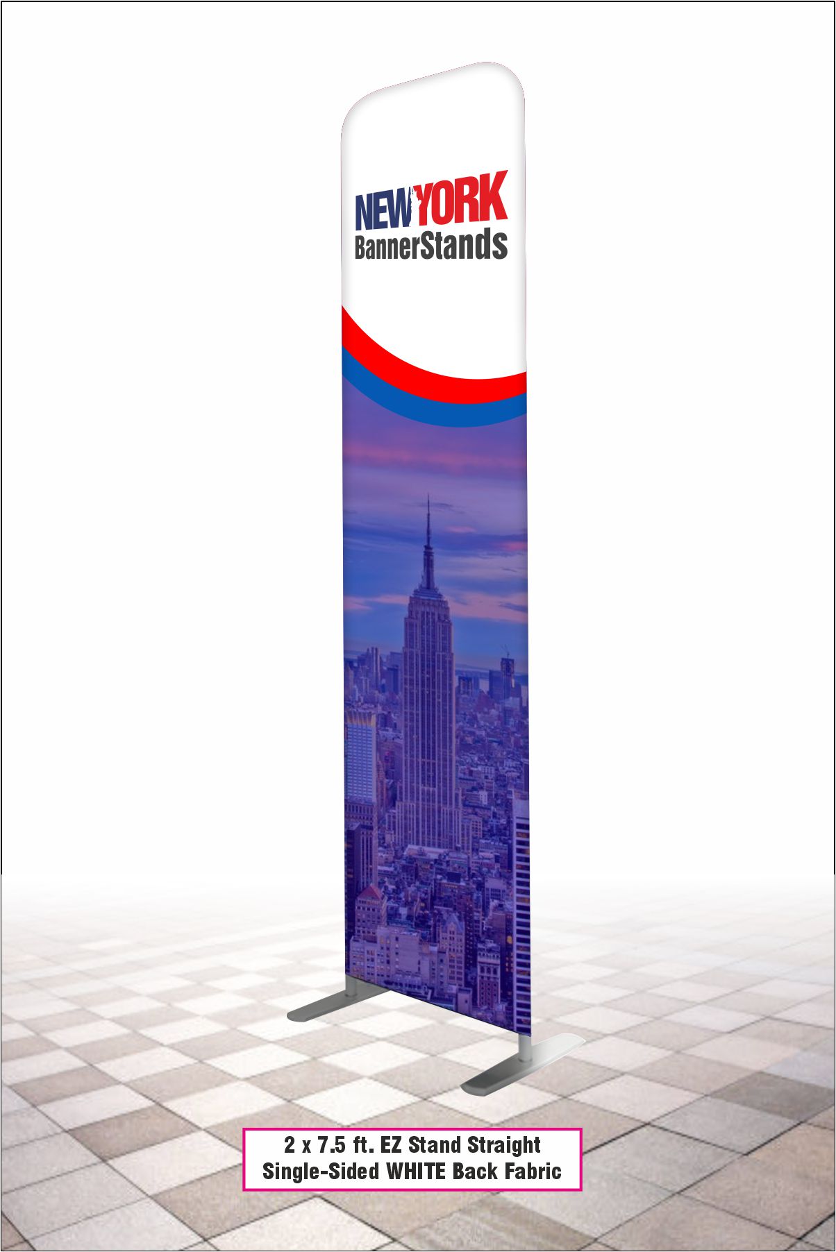 2 x 7.5 ft. EZ Stand Straight Single-Sided WHITE Back Fabric - New York ...