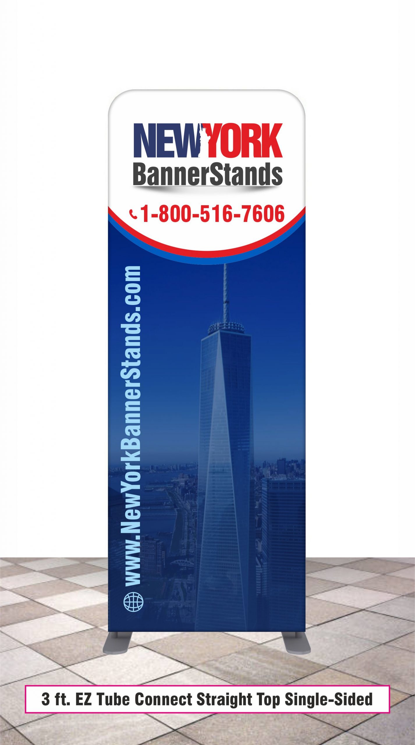 3 ft. EZ Tube Connect Straight Top Single-Sided - New York Banner Stands